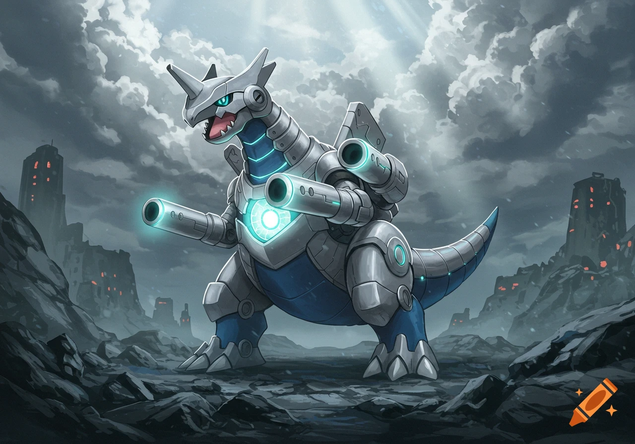 A blue and white Lego creature, possibly a Pokemon, with a gold crown ...