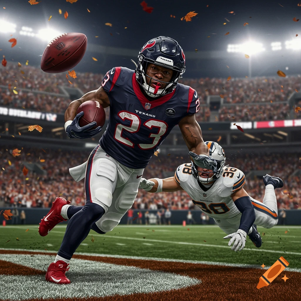 Photorealistic image of a Houston Texans football player #23 running ...