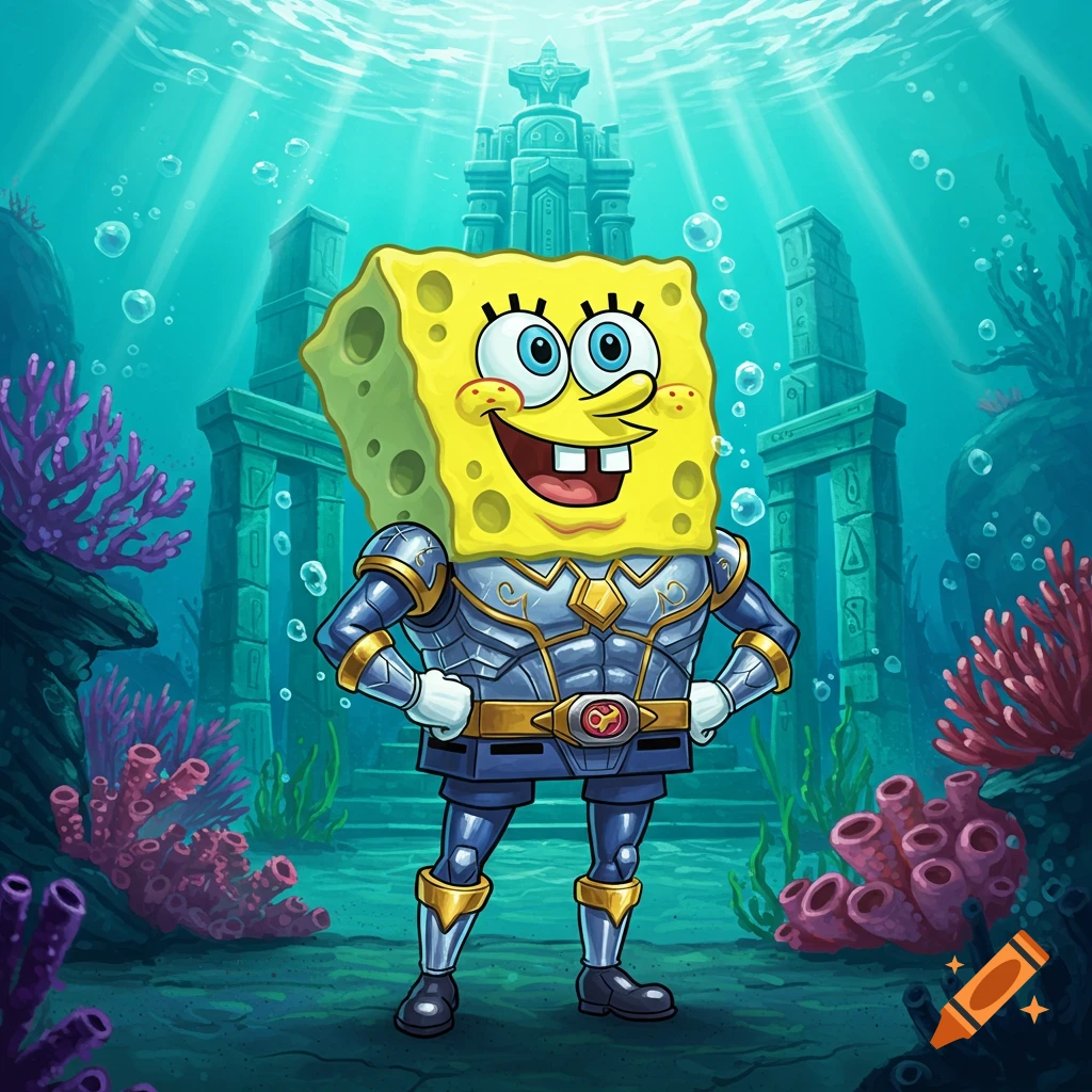 Spongebob Squarepants wearing blue and gold Power Ranger-like armor ...