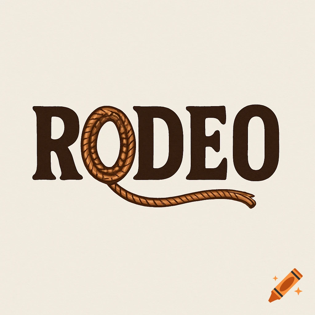 Stylized brown 'RODEO' logo with a coiled lasso forming the second 'O ...