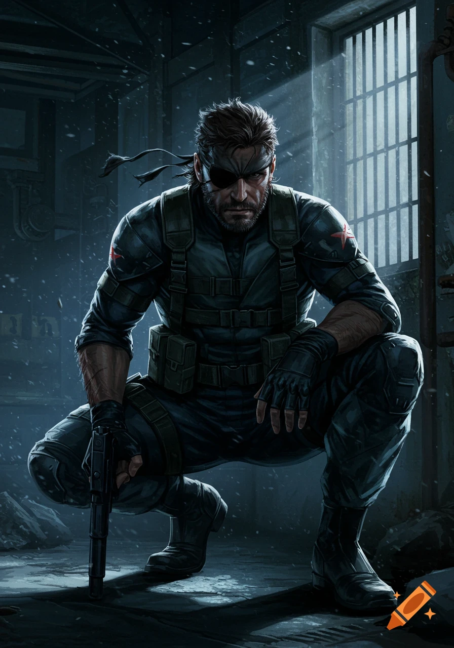 A heavily bearded man in tactical gear holds an M4 rifle in a dark ...