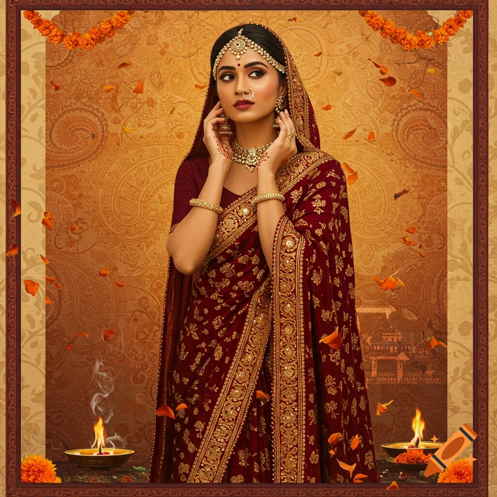 Photorealistic portrait of a woman in an embroidered yellow dress and a ...