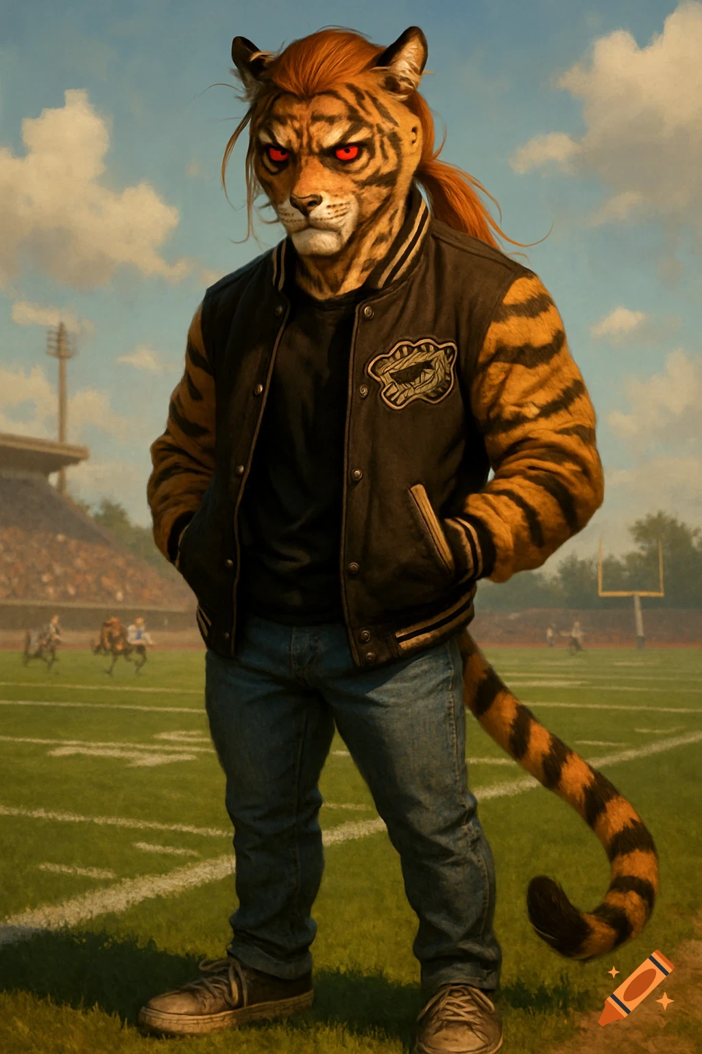 A woman in a black outfit and sunglasses carries a large red ball on ...