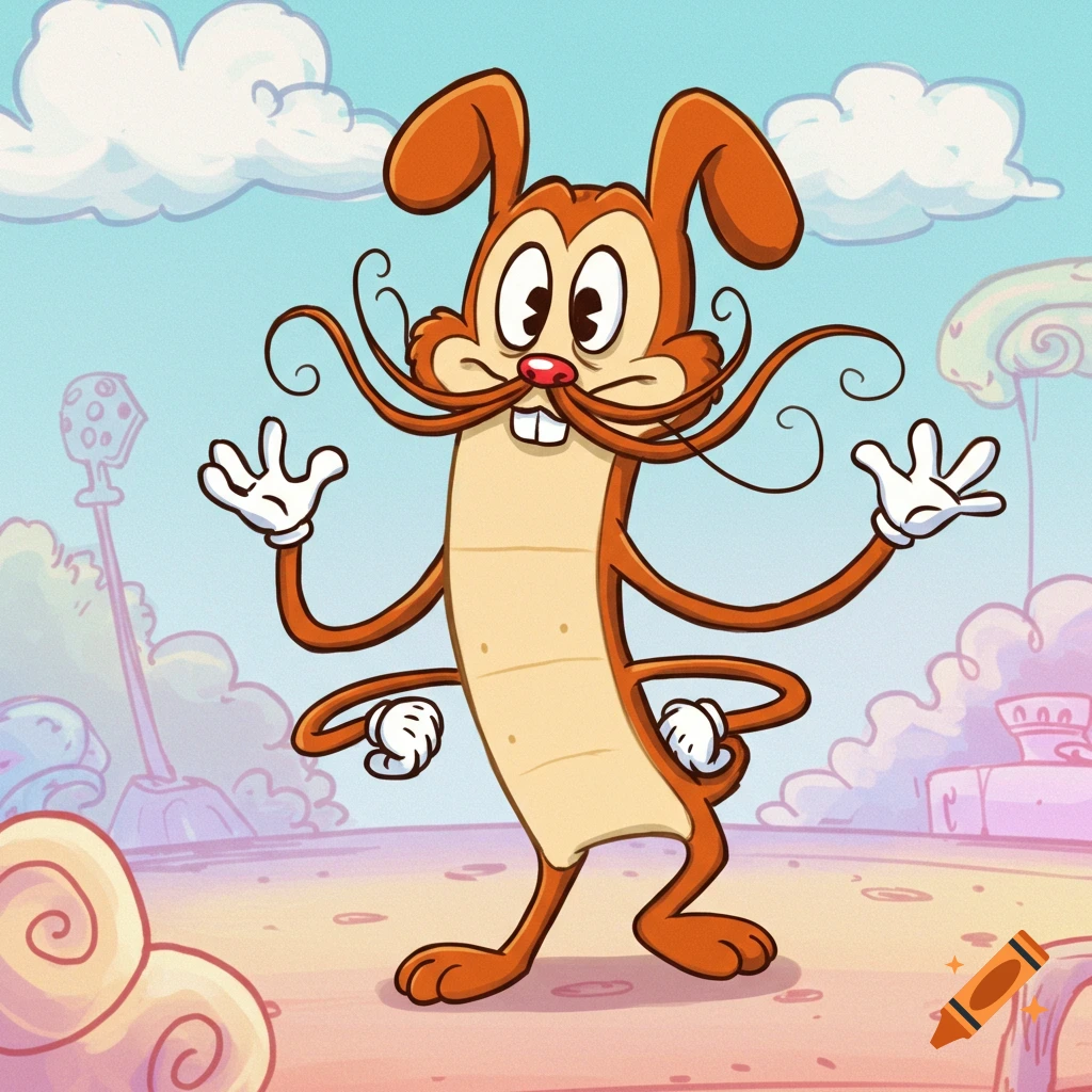 A brown anthropomorphic cartoon character with long ears, a large ...