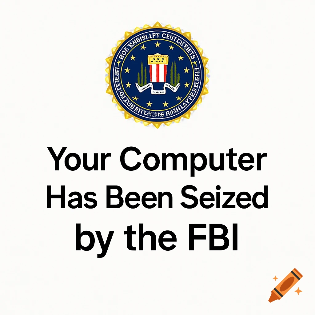 A white background with a blue and gold seal resembling the FBI logo at ...