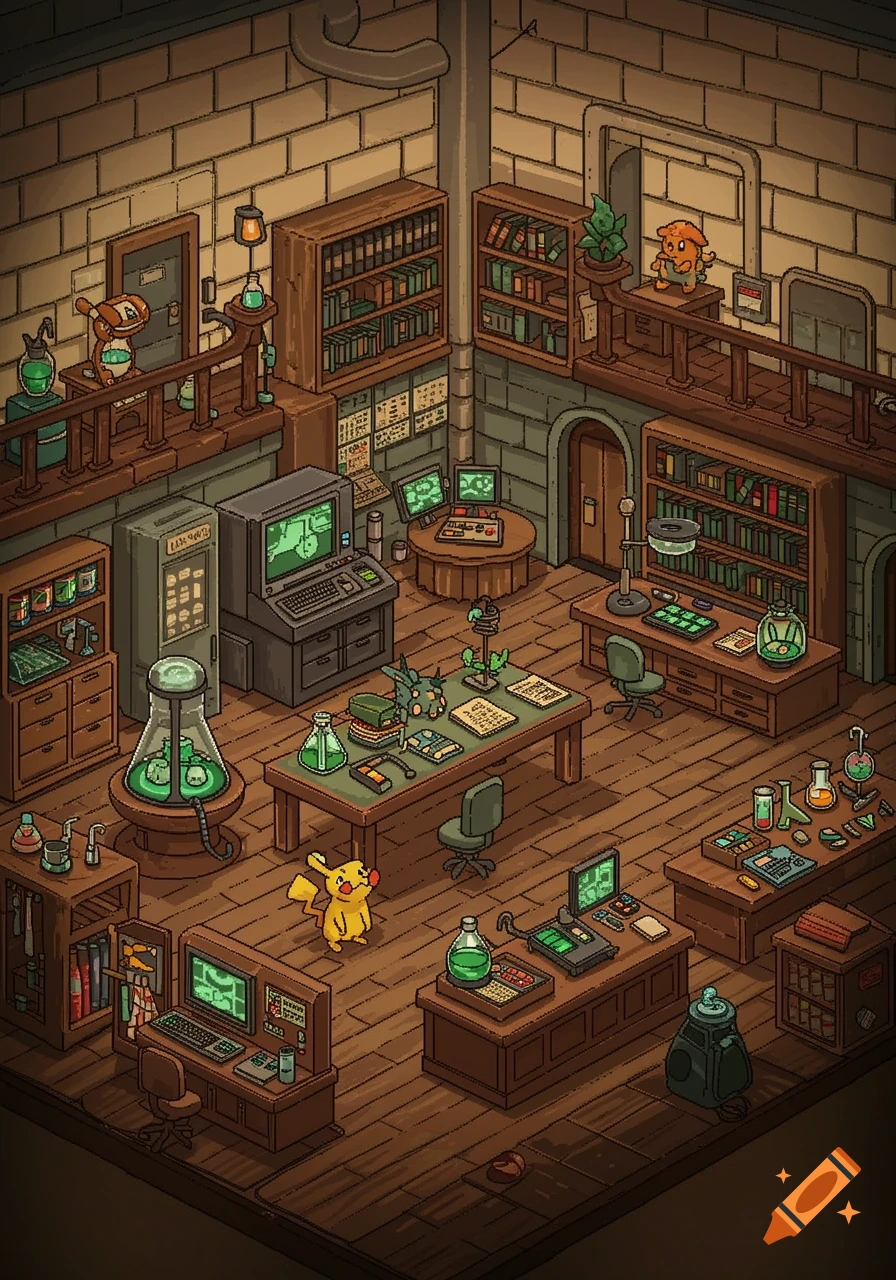 A detailed D&D art style illustration of an underground workshop with a ...