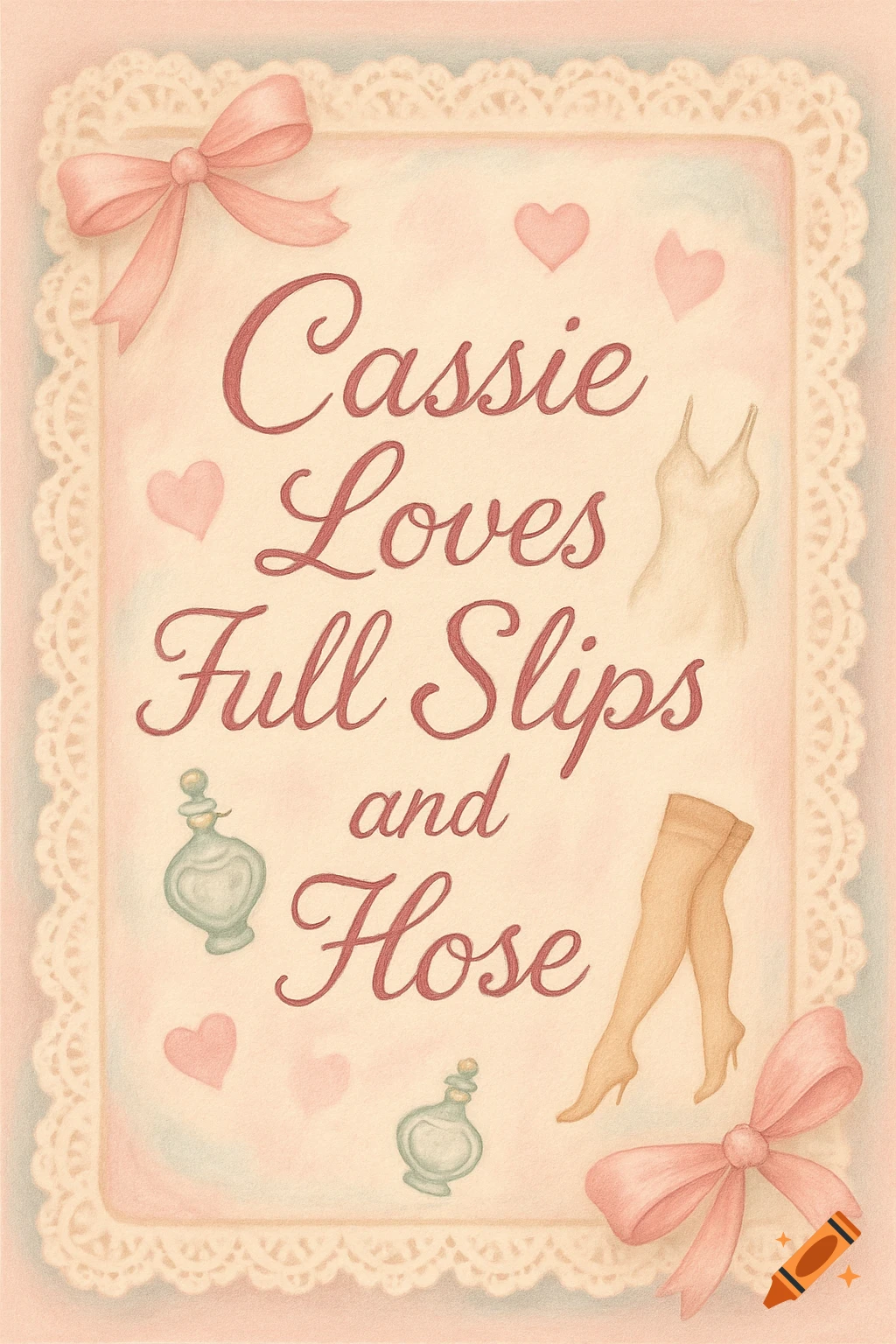 Pastel vintage illustration card with lace, bows, and hearts, text ...