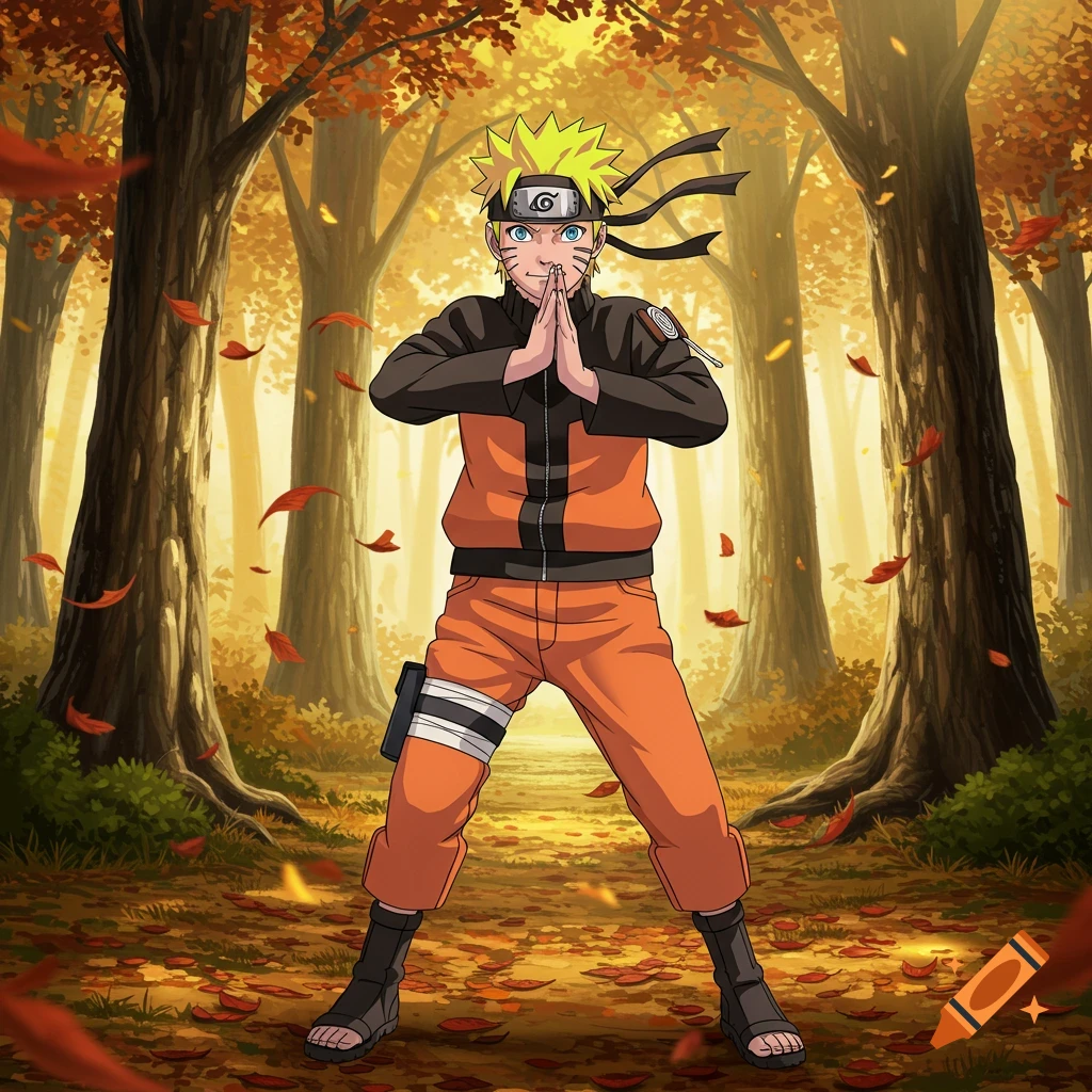 Anime character Naruto in his iconic orange jumpsuit, standing with ...