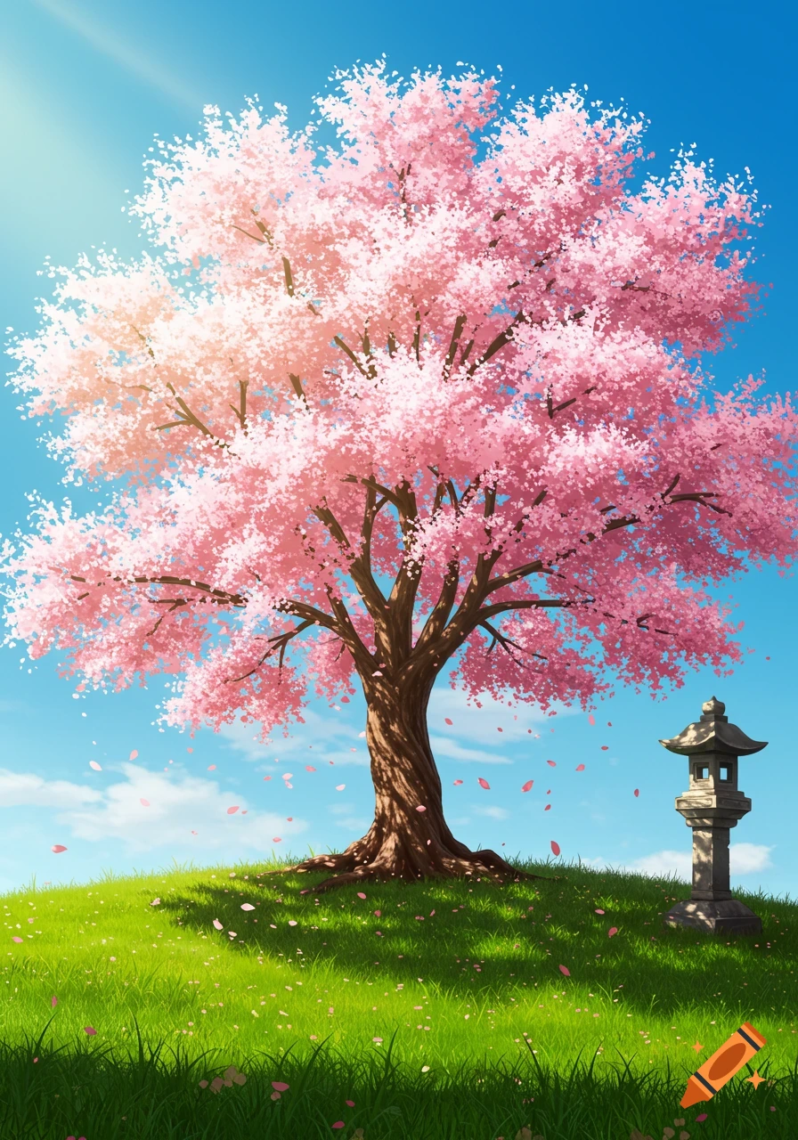 A stone path winds through a vibrant Japanese garden with red and ...