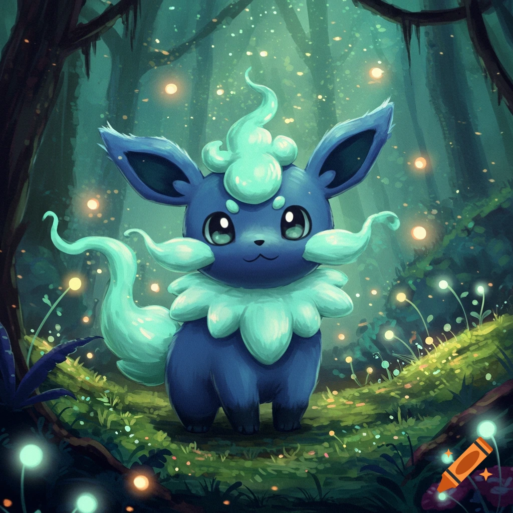 Sylveon in a blue and red swimsuit and a colorful pool float stands in ...