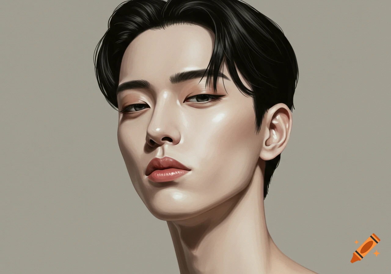 A digitally painted close-up portrait of a man with black hair, fair ...