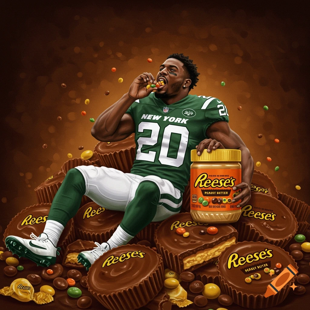 An illustrated New York Jets football player in uniform with number 20 ...