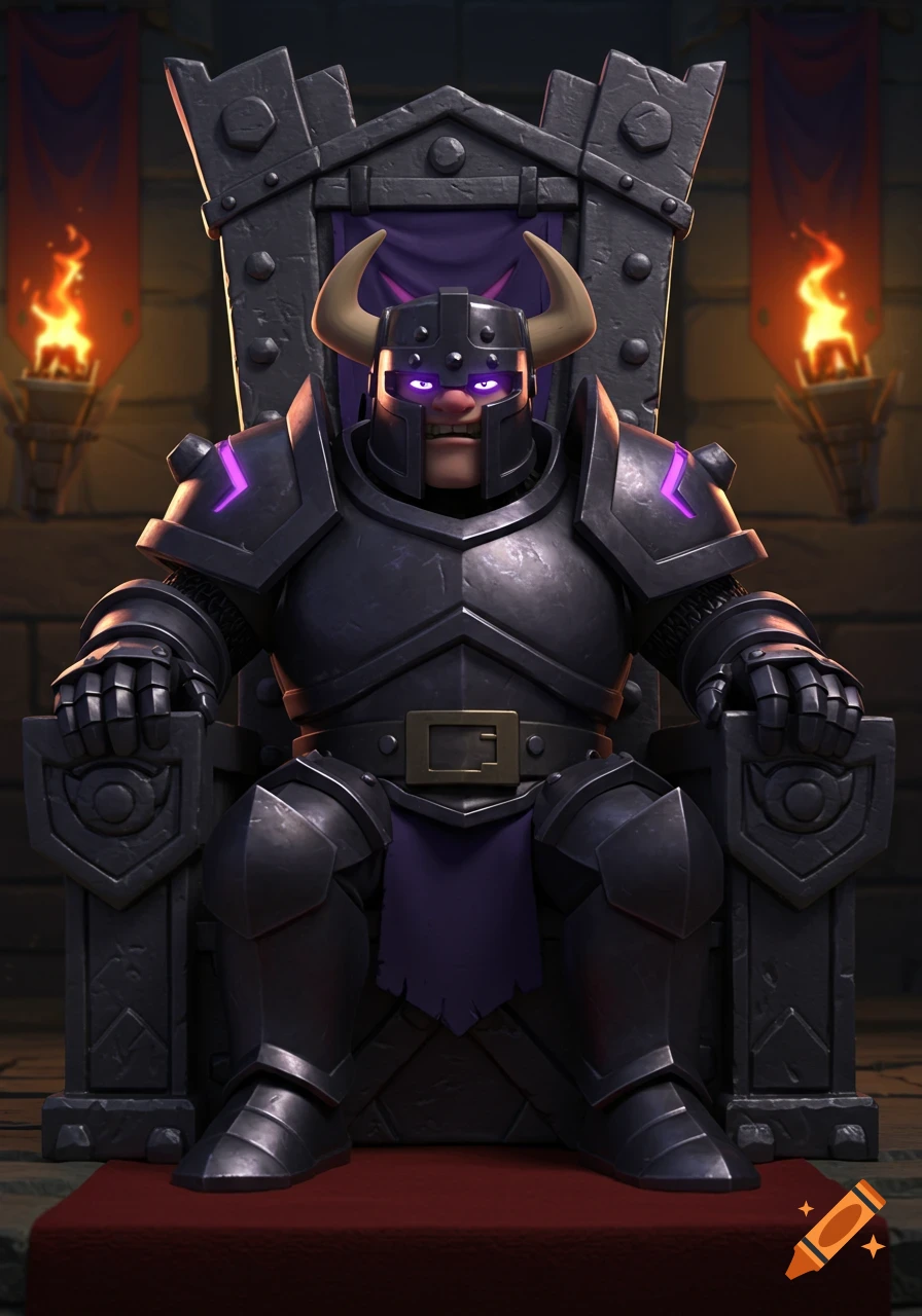 Pekka from Clash Royale in dark steel armor with purple accents ...