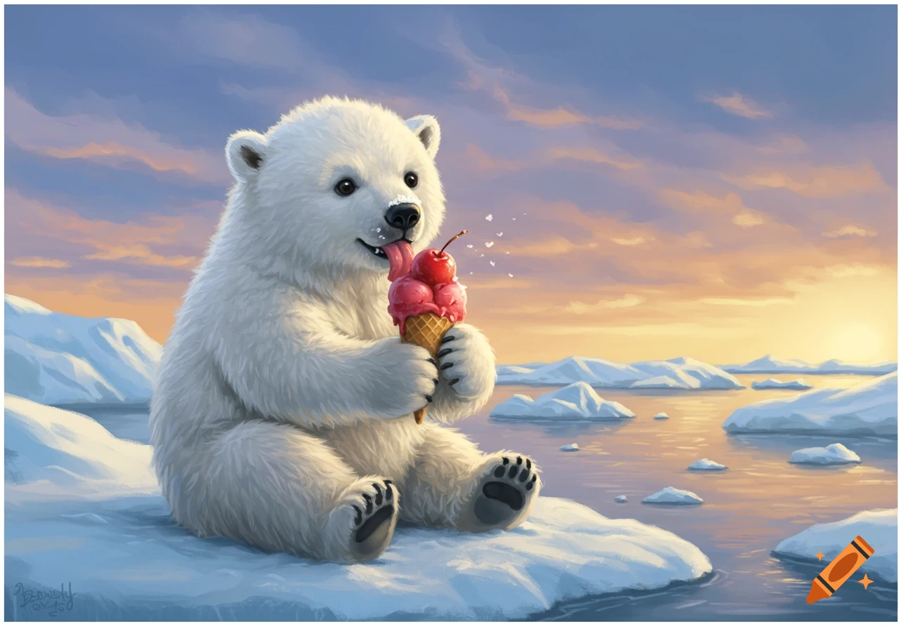 A majestic polar bear with hints of brown fur walks across a snowy ice ...