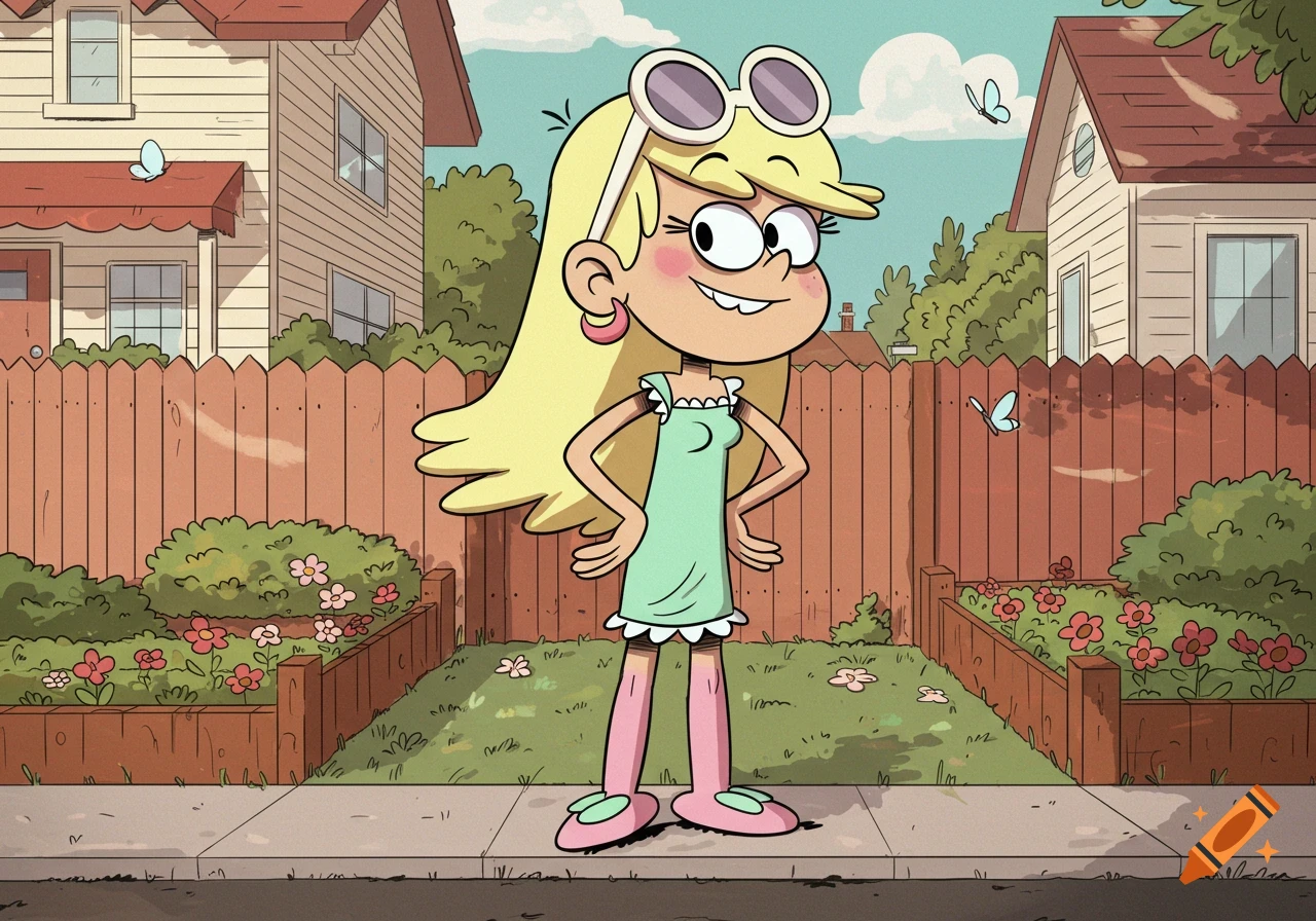A 3D rendering of Leni Loud from The Loud House, with blonde hair, pink ...