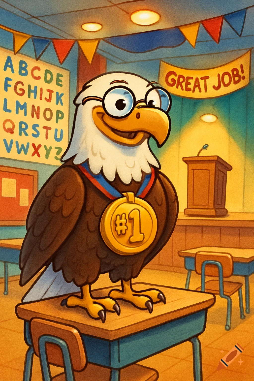 Vibrant cartoon of a smiling college student, Daniel, with books and ...