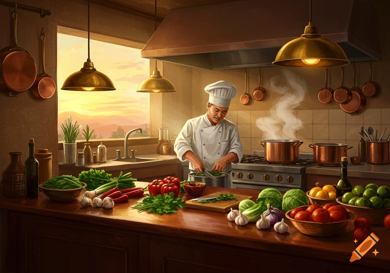 Cartoon illustration of a chicken restaurant on a city street, with a ...