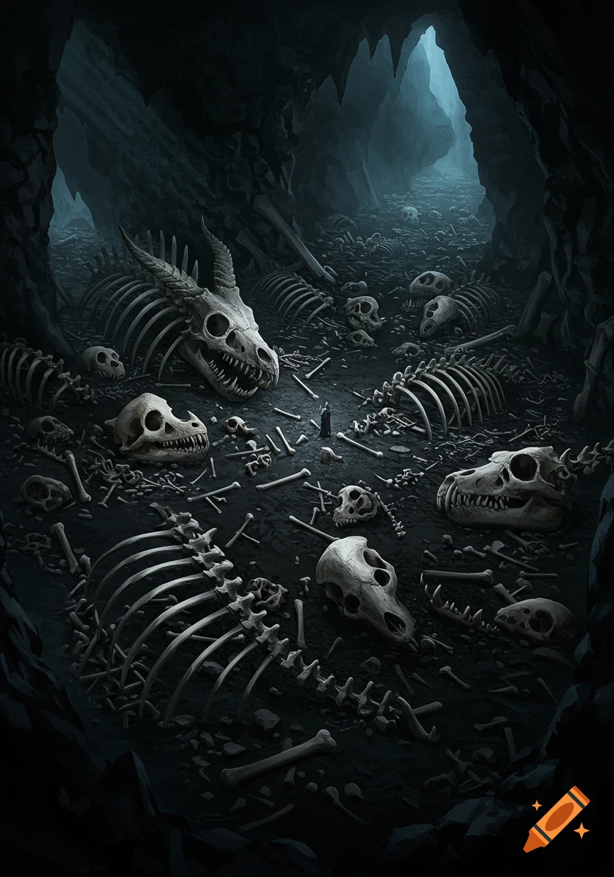 A grim, dark texture composed of countless human skulls intertwined ...