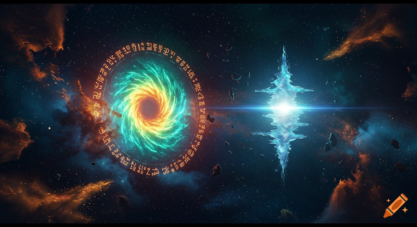 A glowing, amorphous cosmic light mass of stars and particles against a ...