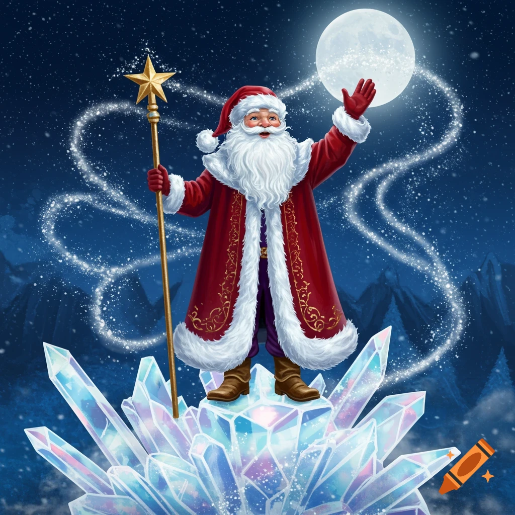 A cartoon horse dressed as Santa fires two red and green revolvers in a ...