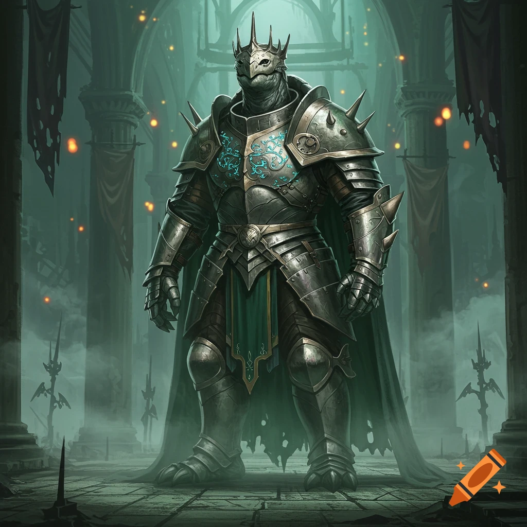 A heavily armored knight, resembling Giant Dad from Dark Souls, stands ...