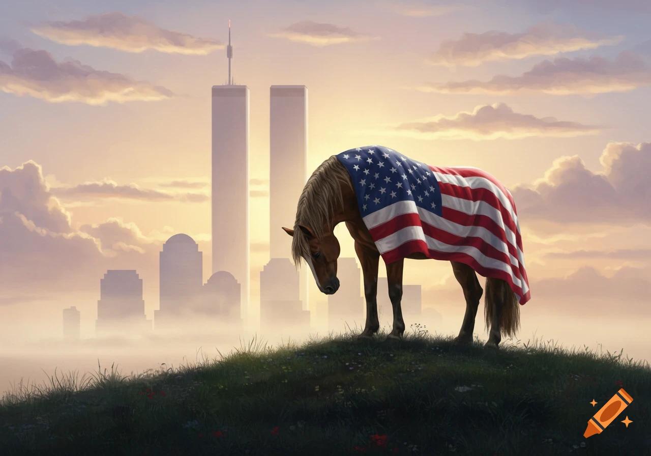 Tattered American flag with howling wolf profile in vibrant colors on ...