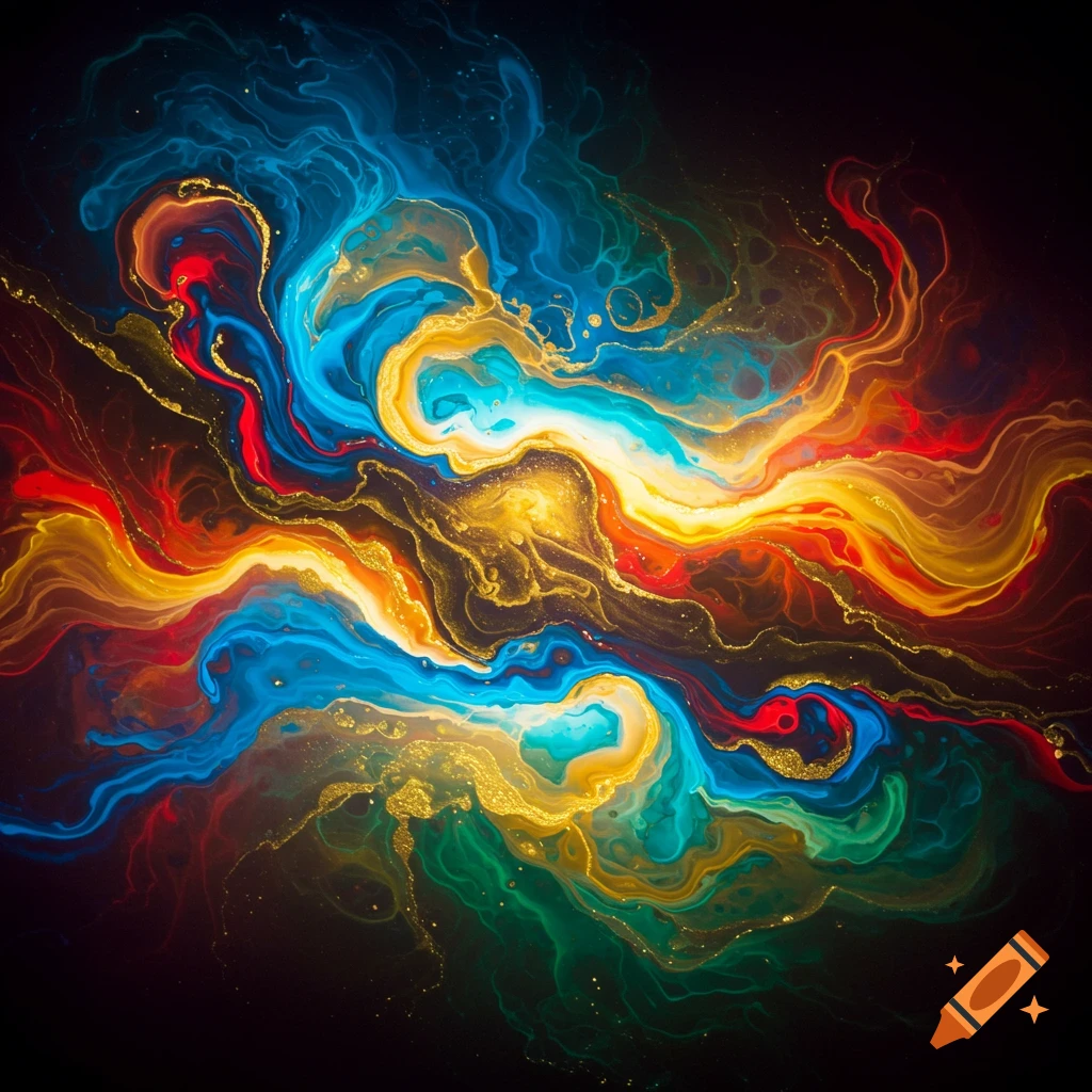 An abstract acrylic painting with thick impasto strokes, depicting a ...