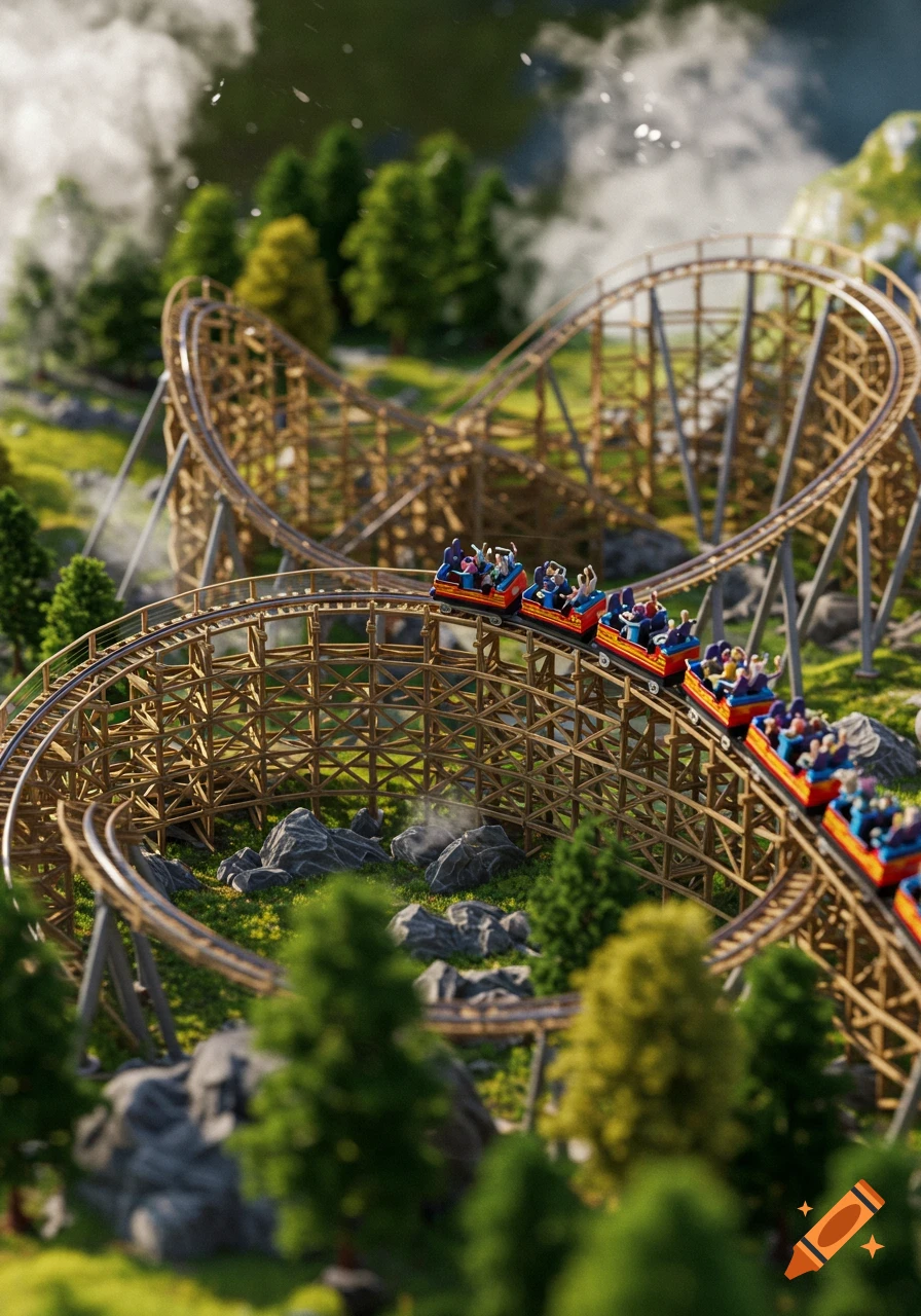 A theme park scene rendered as a puzzle, featuring a tall lighthouse, a ...