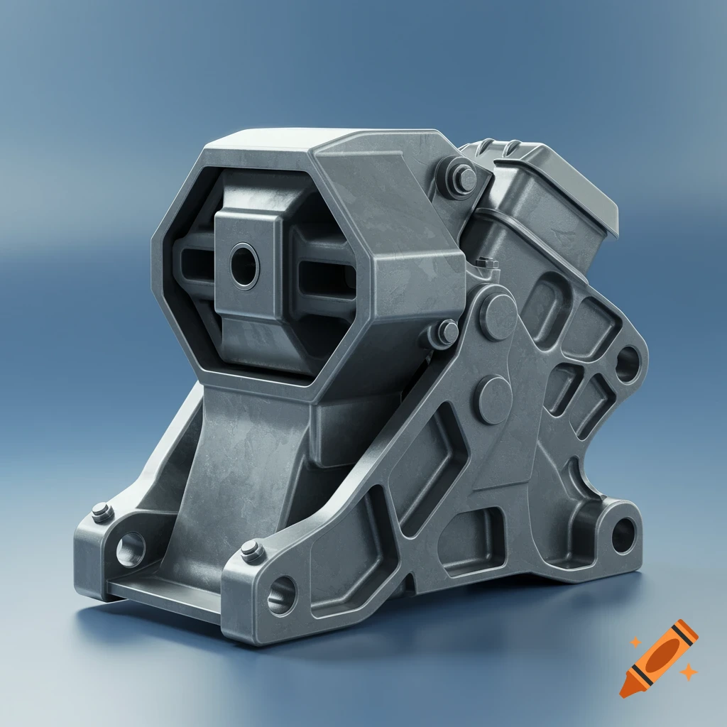 A detailed, silver metallic mechanical device is suspended vertically ...