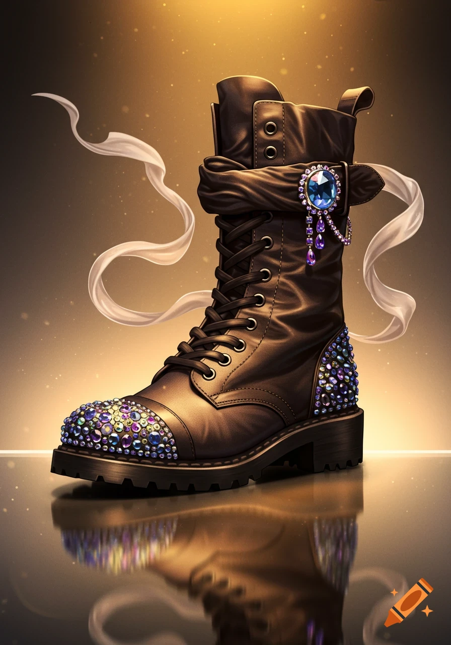 Pair of matte-black leather combat boots with red stitching, silver ...