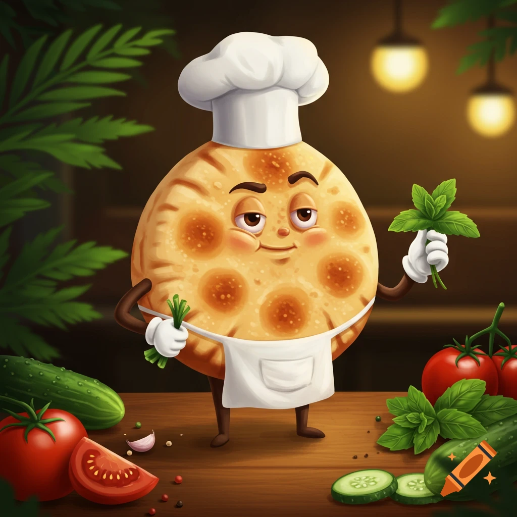 Cartoon bipedal cucumbers enjoying a meal of various Indian dishes on a ...