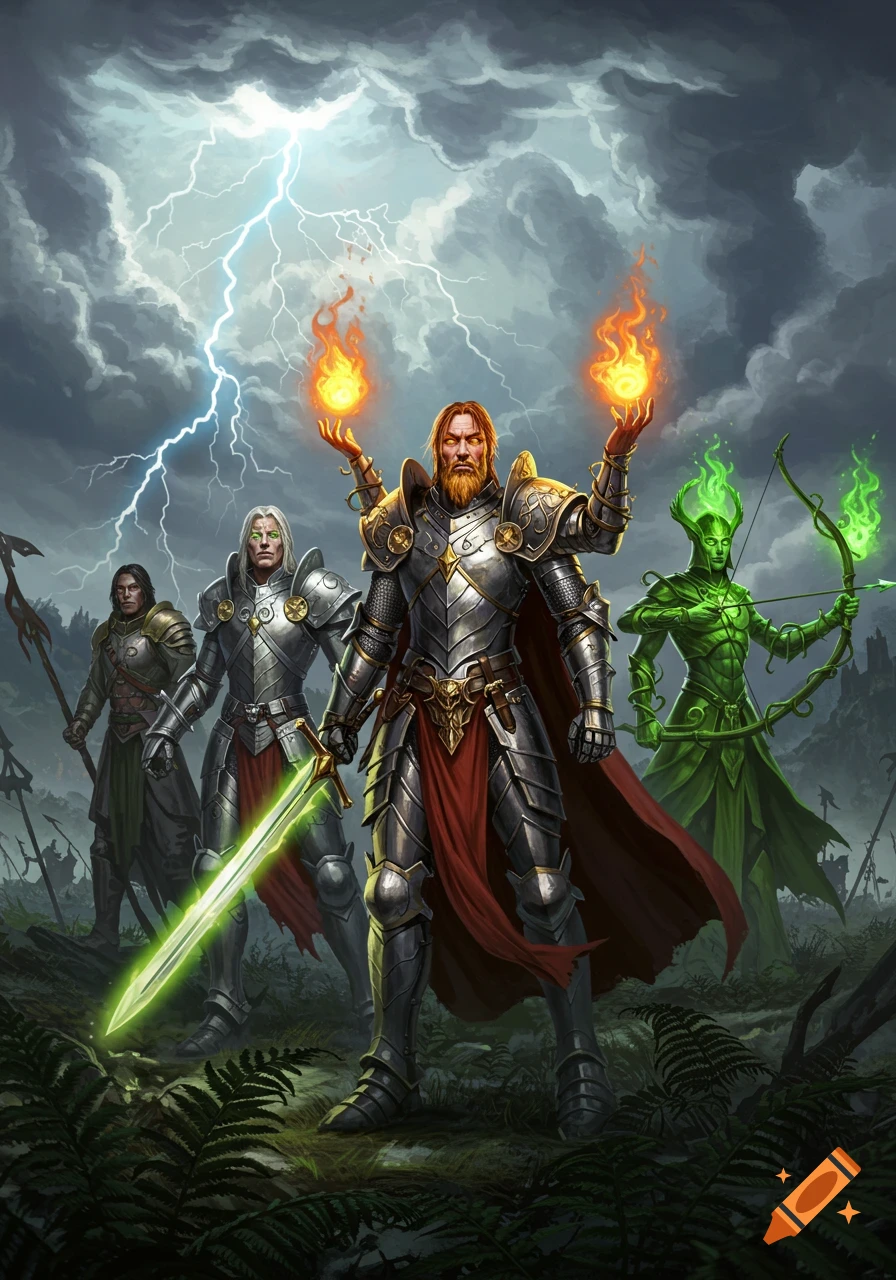 A heavily armored fantasy archer with glowing blue details stands on a ...