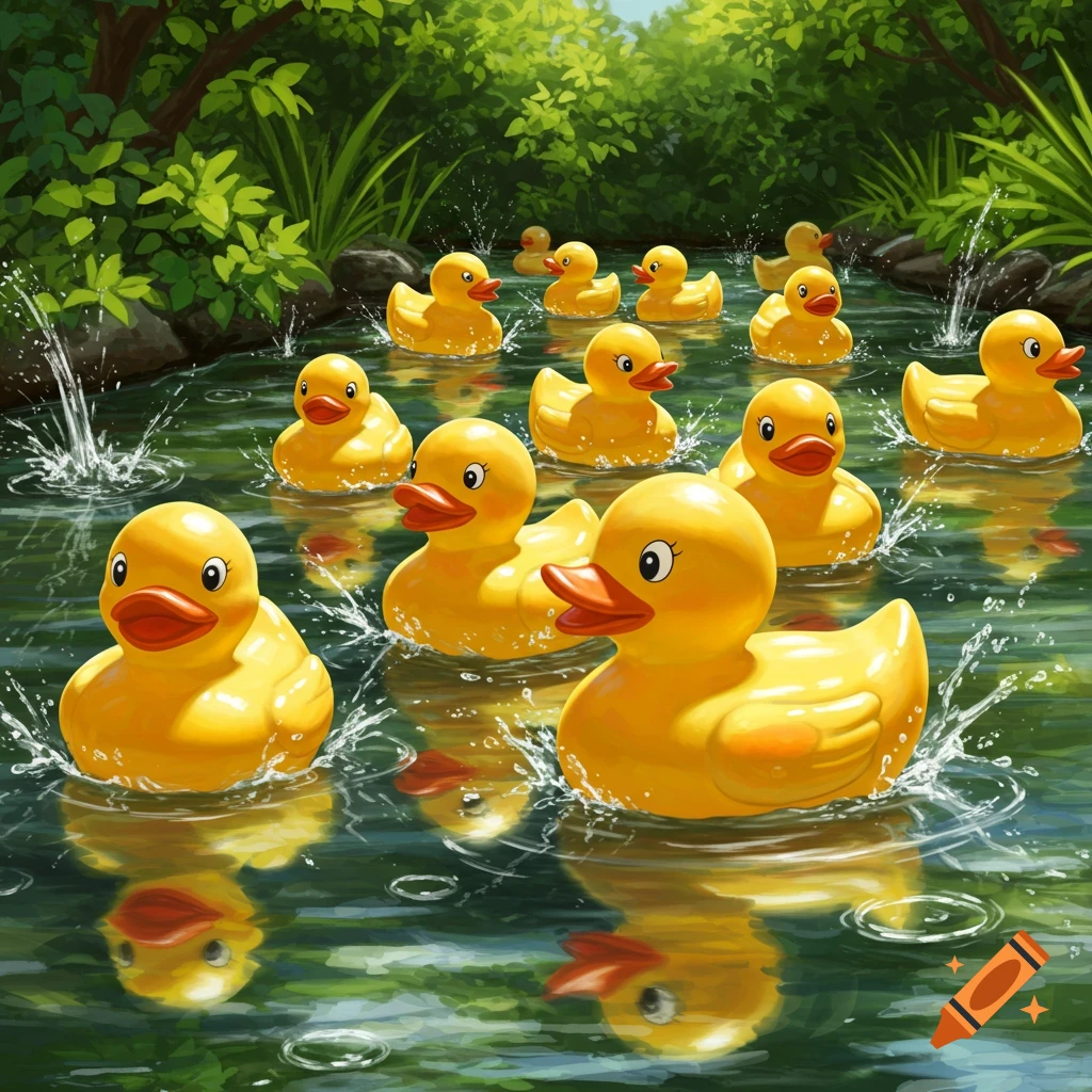 Family of ducks swimming in a peaceful duck pond on Craiyon