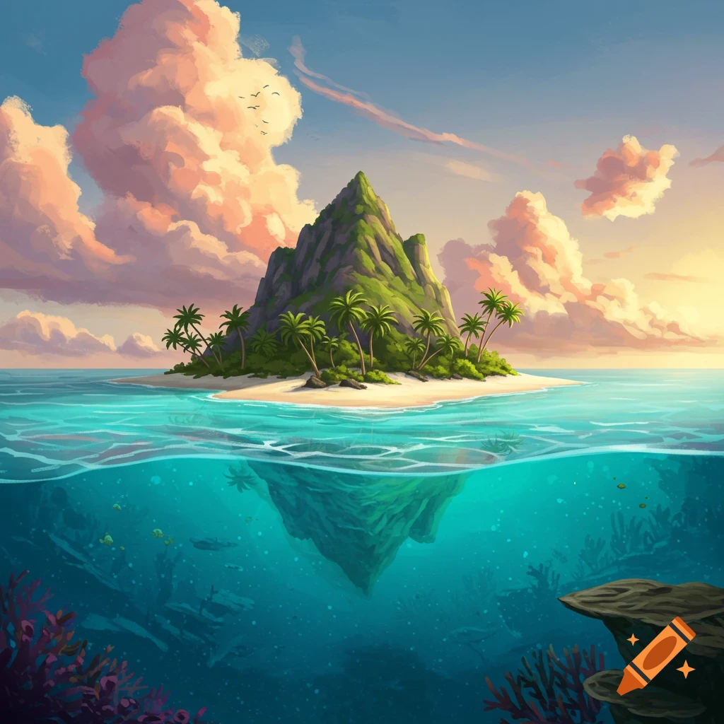 POV from ship of large island with trees and forest in background, semi ...