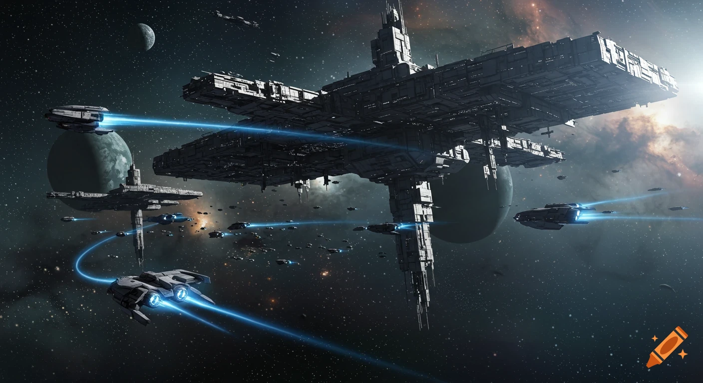 A photorealistic depiction of the Death Star, a massive spherical space ...