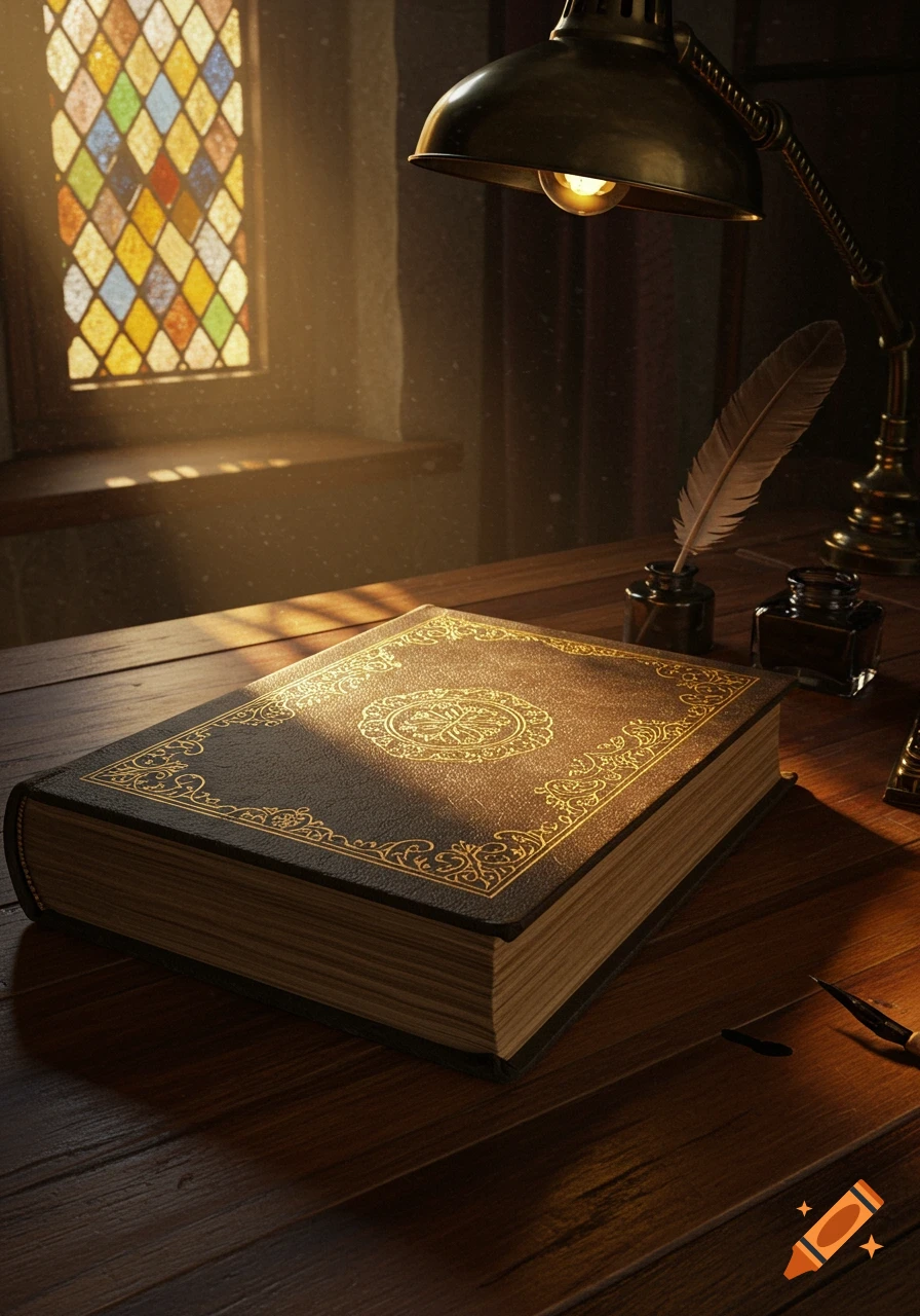 Ornate gold metal book corners with filigree designs resting on vintage ...