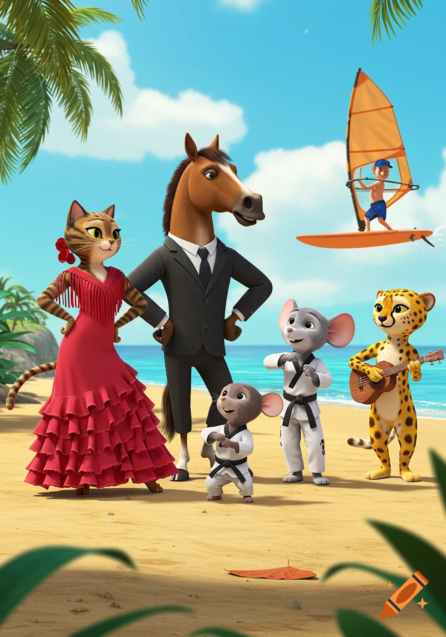 An anthropomorphic cheetah, turtle, greyhound, and sloth run a marathon ...