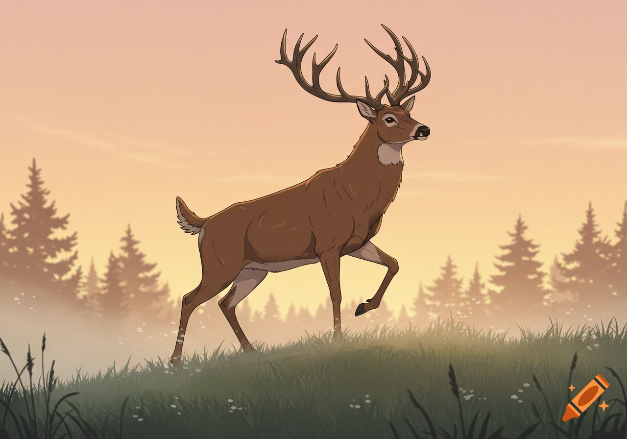 A worried cartoon horse wearing fake antlers hides among a herd of elk ...