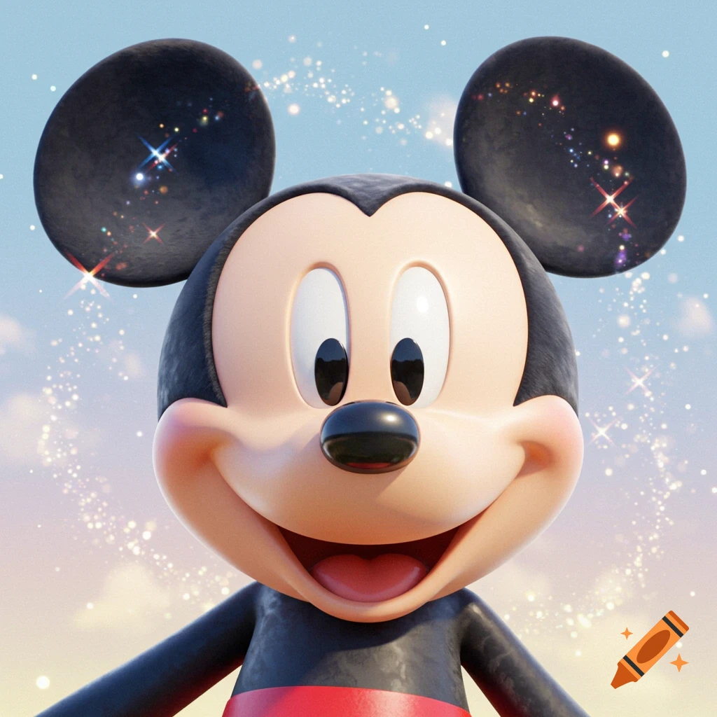 Cartoon Mickey Mouse with a large afro and red shorts, arms ...