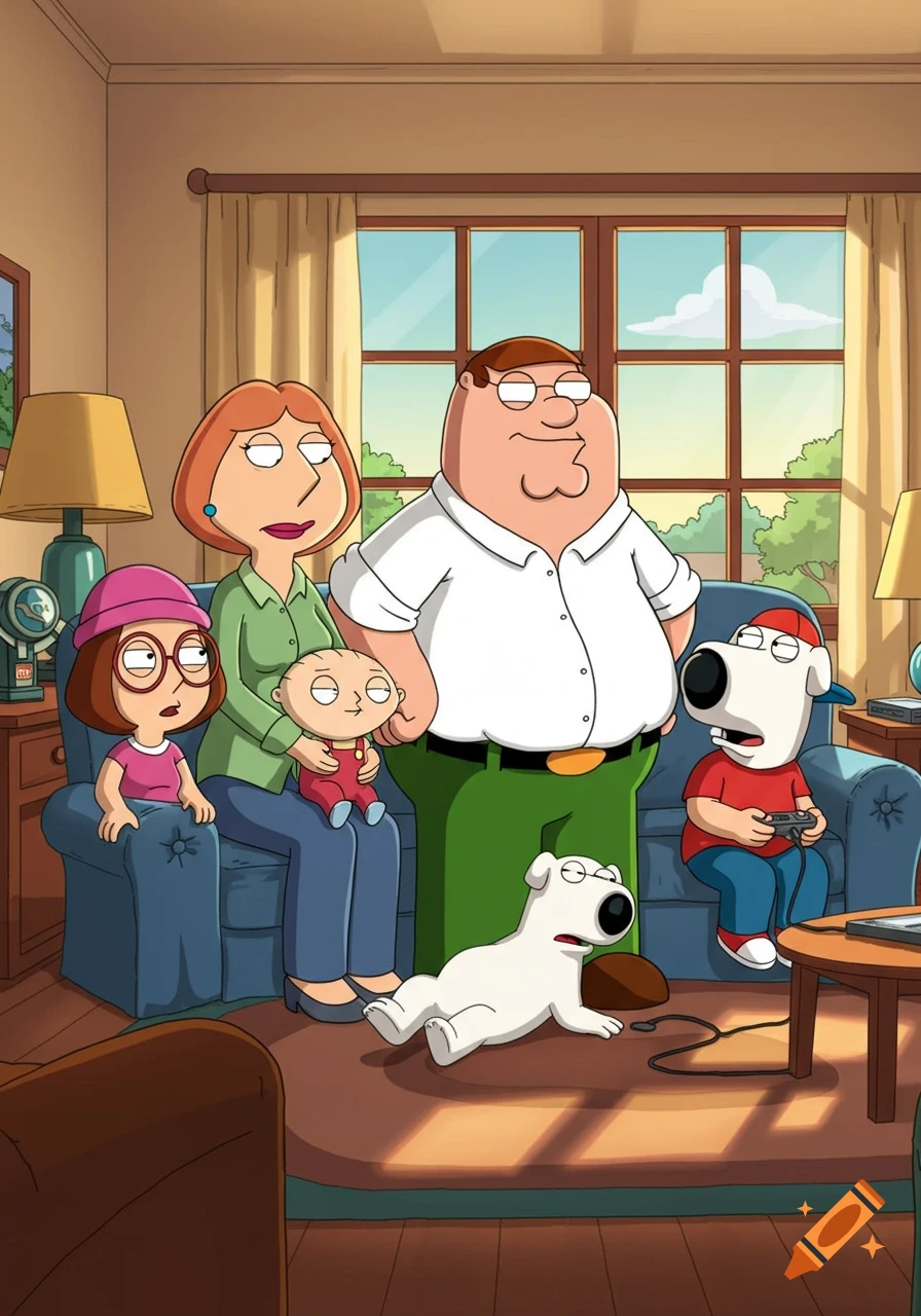 The Family Guy characters Peter, Lois, Meg, Stewie, and Brian in their ...