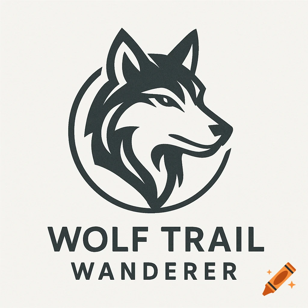 Black and white line art logo with a wolf's head profile in a circle ...