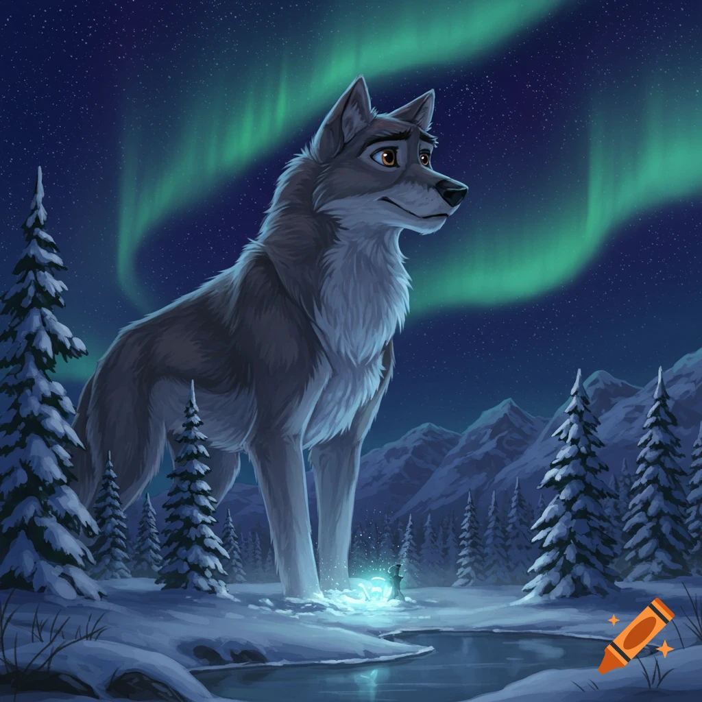 Three cartoon furry characters play in a snowy winter landscape with a ...