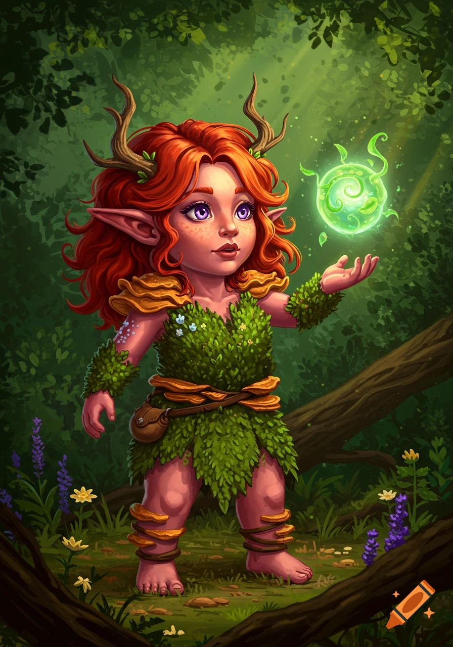 A cartoon-anime style drawing of a tree humanoid creature with willow ...