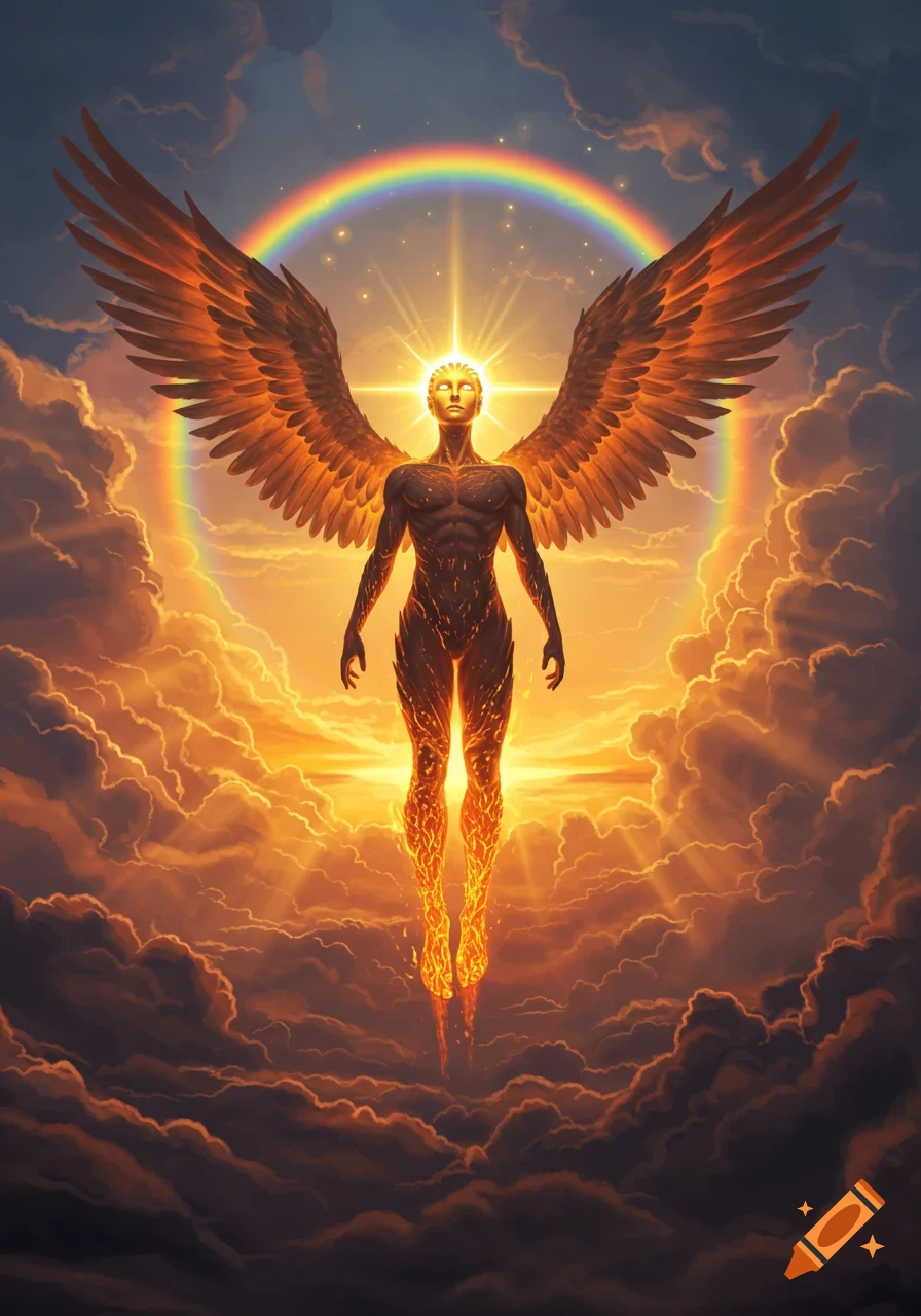 Digital painting: Archangel Michael in armor with wings, sword raised ...