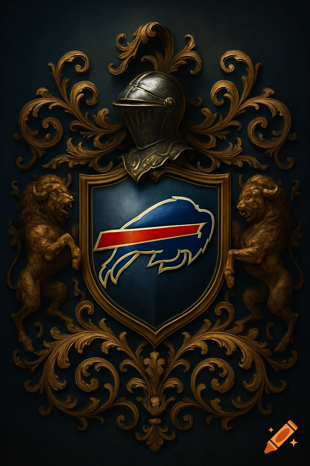 Ornate heraldic coat of arms with a knight's helmet, a shield ...