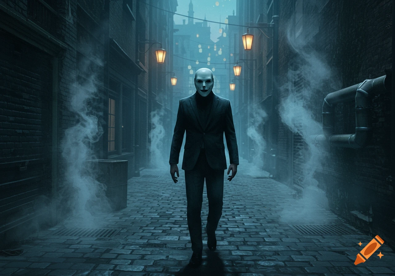 A creepy zombie hand reaches out from a foggy cobblestone street in a ...