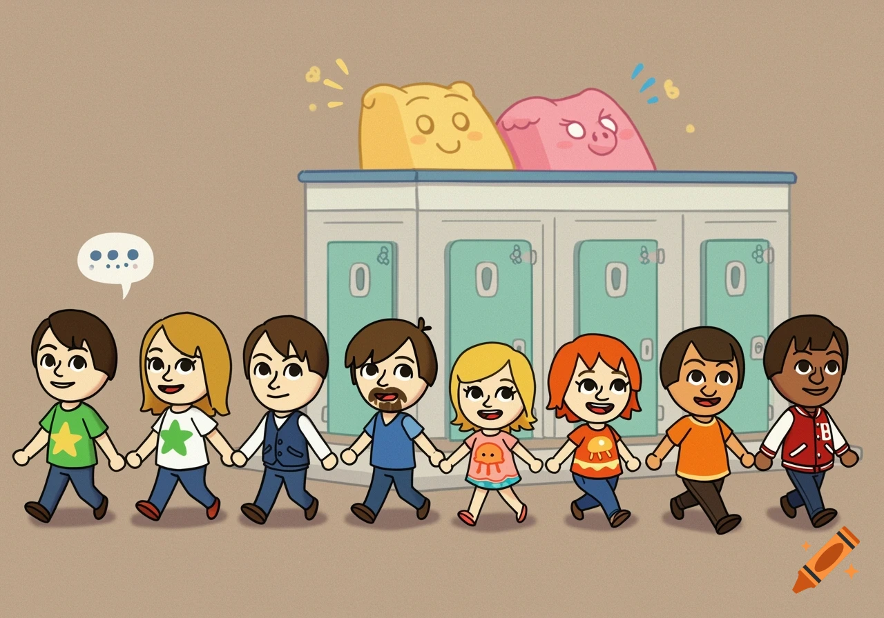 A cute cartoon Mii-style boy with brown hair and a patterned white t ...