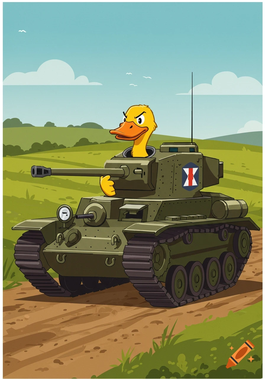 A cartoon goose and several green goblins energetically dance on a ...