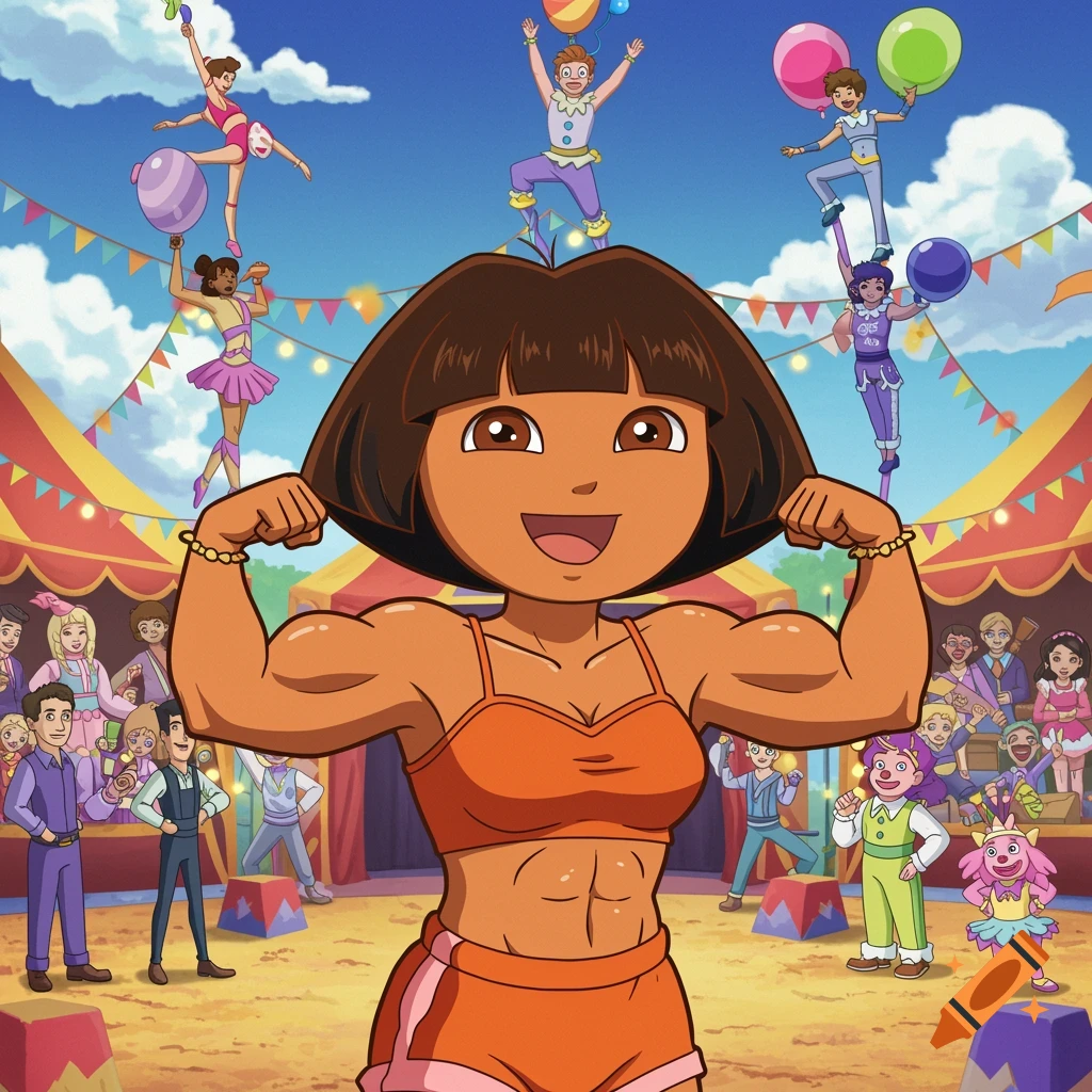 Dora's muscular Mami flexes in a boxing ring with Dora, her sister, and ...