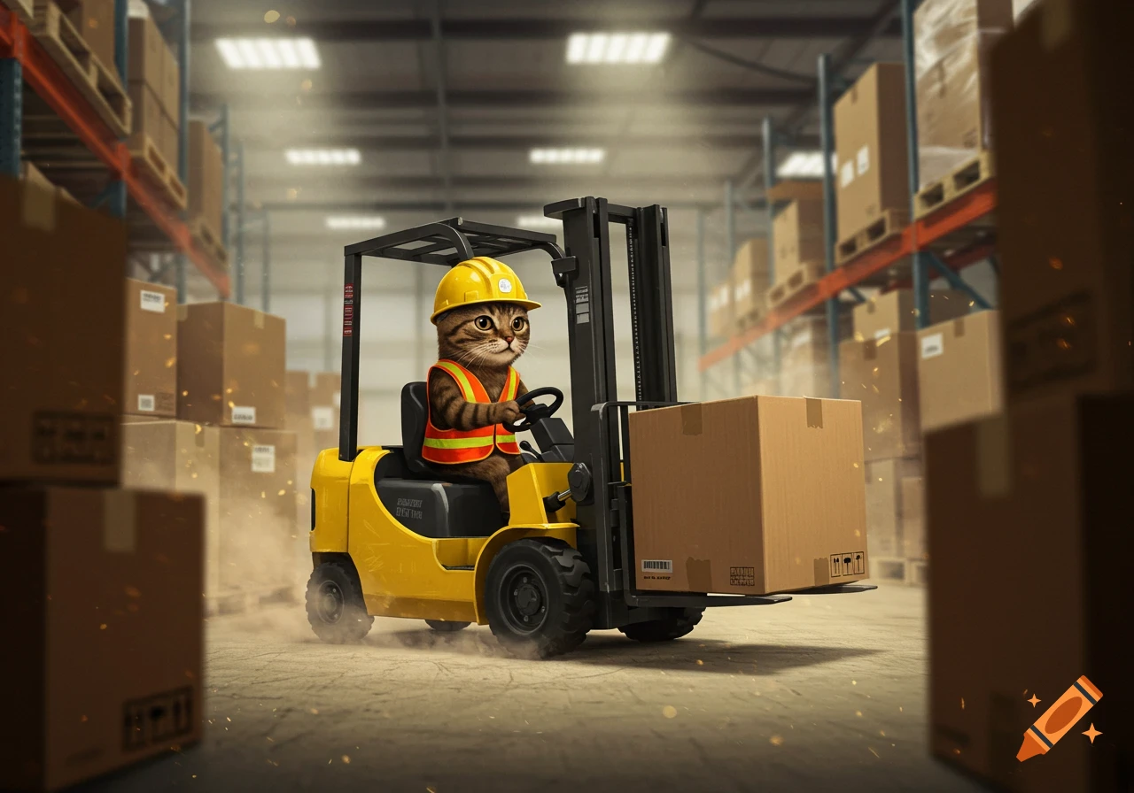 A clean, vector-style illustration of a Toyota forklift, side view ...